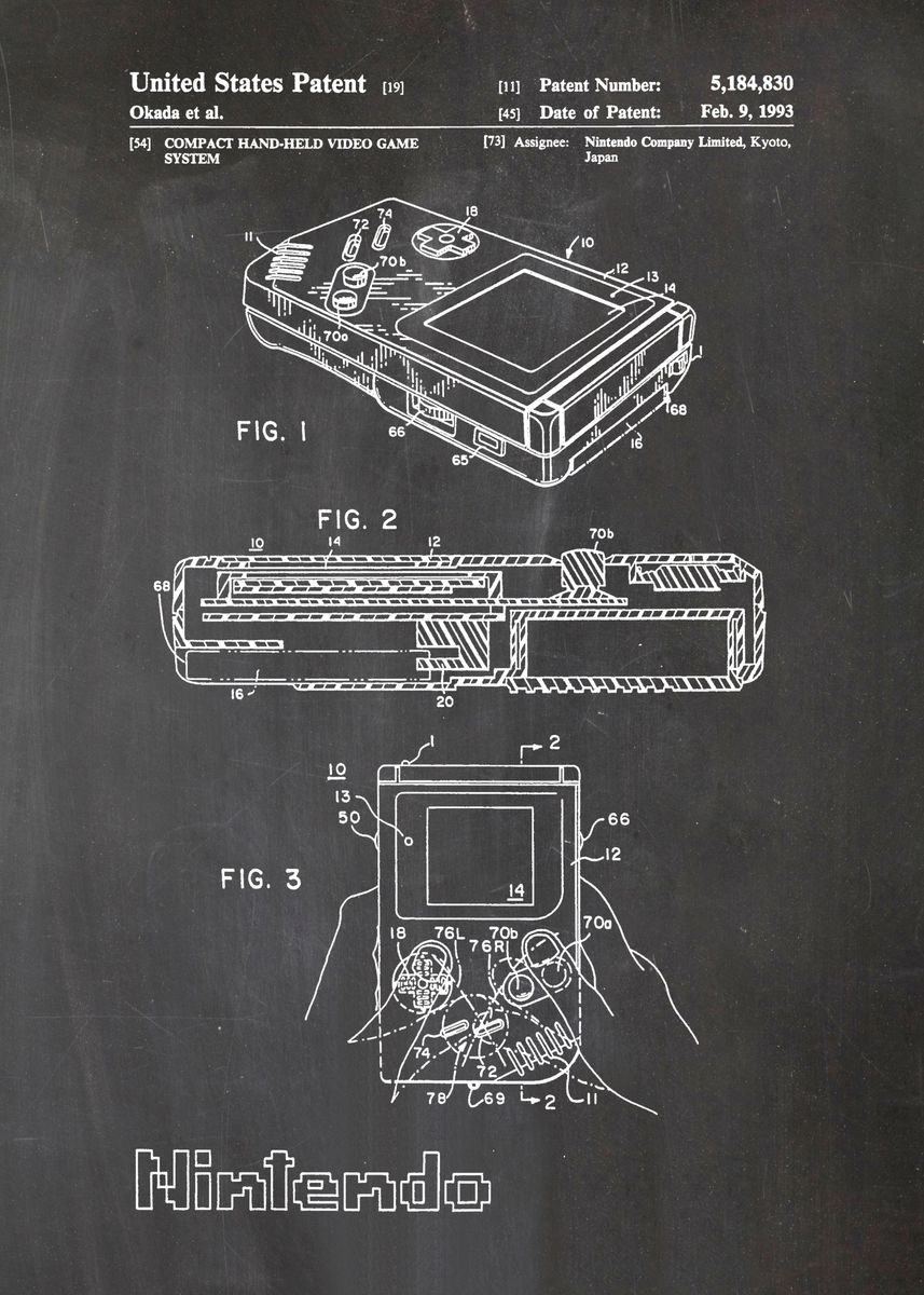'5 Nintendo Game Boy Paten' Poster, picture, metal print, paint by Tara ...