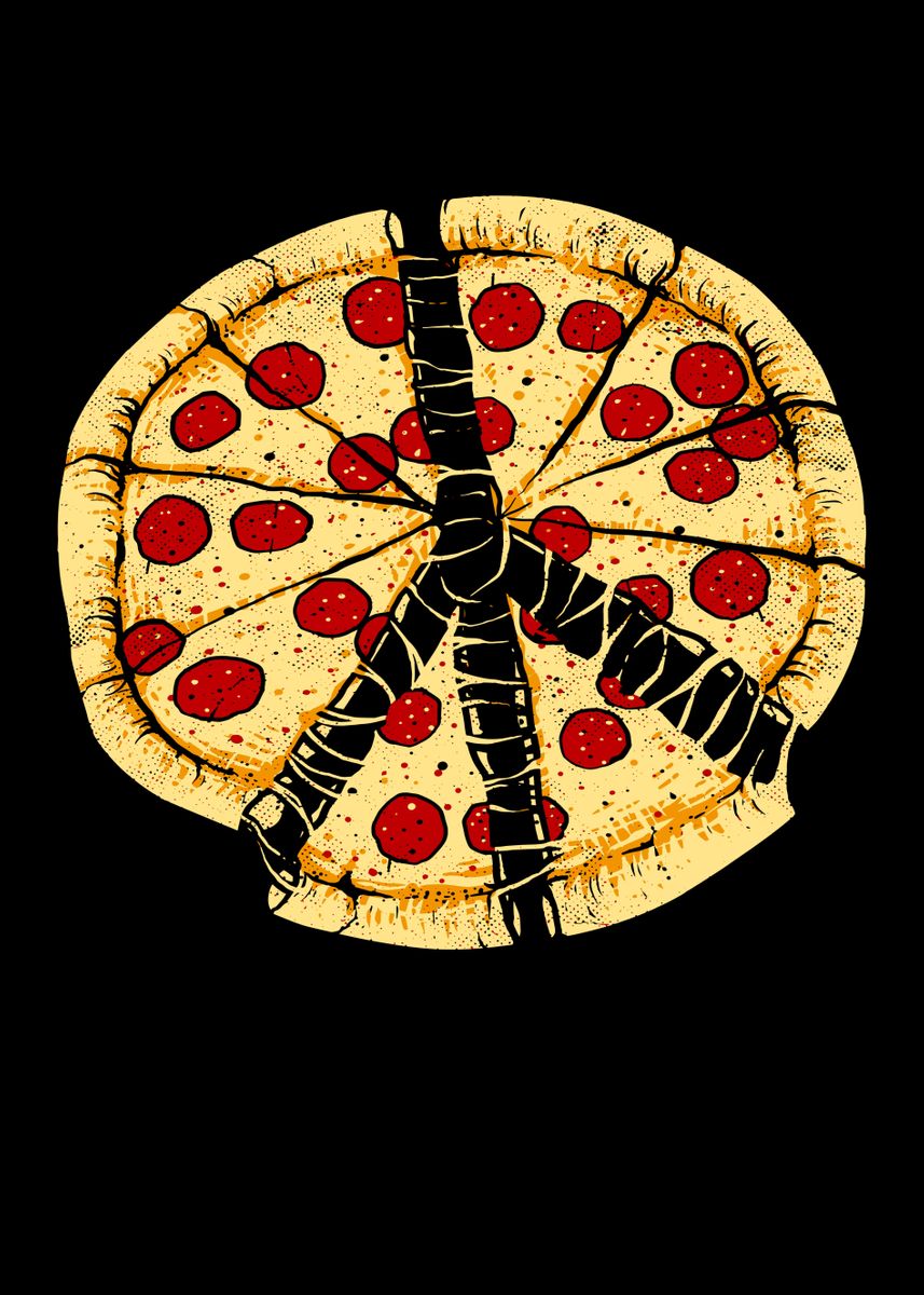 'Pizza Peace Sign Pasta' Poster, picture, metal print, paint by Foxxy ...
