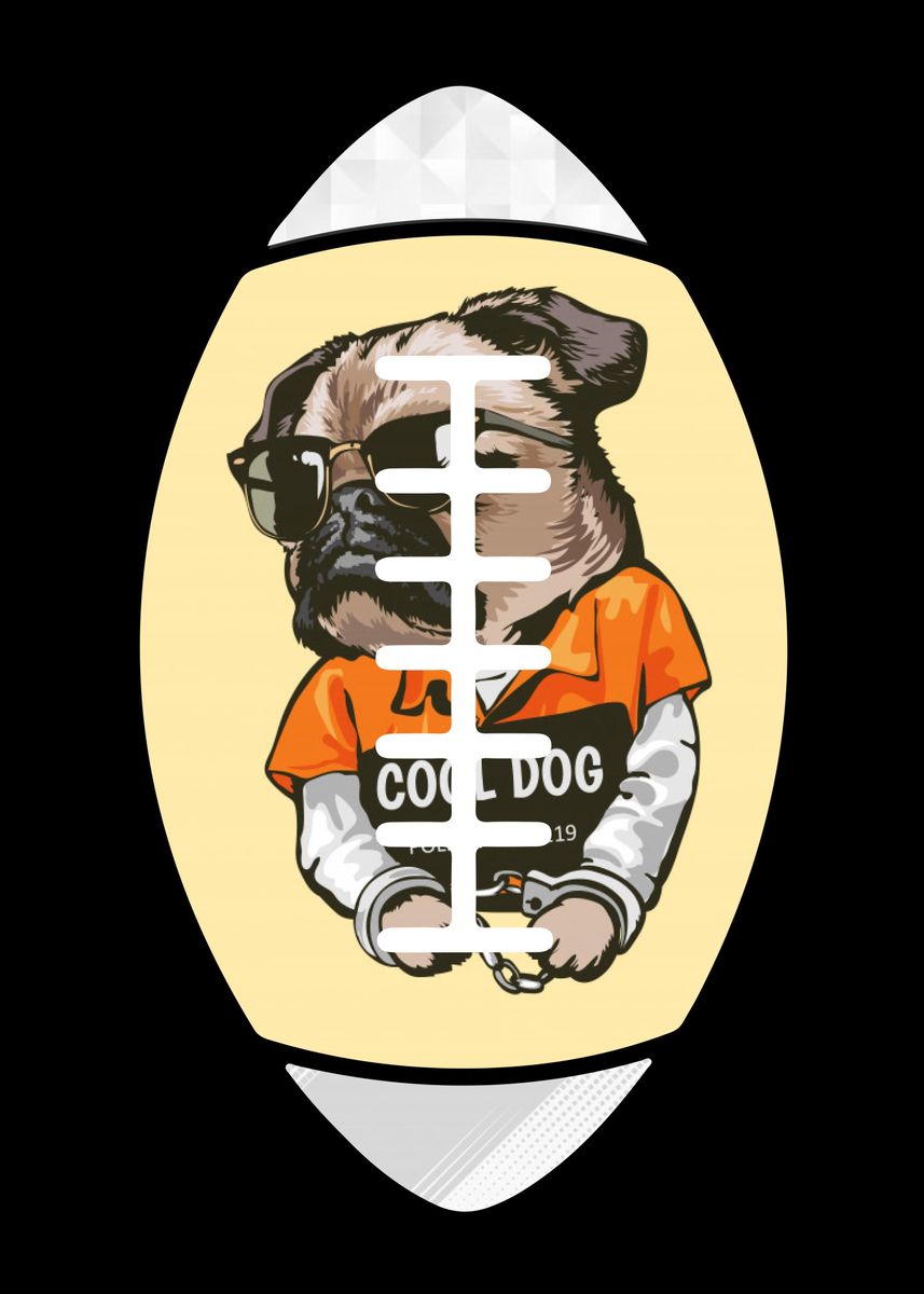 'Pug American Football Pl' Poster, picture, metal print, paint by ...