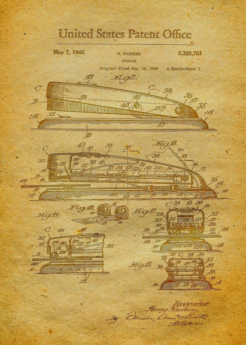 '113 Stapler Patent Print' Poster, picture, metal print, paint by ...