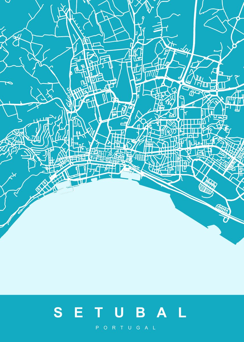 'SETUBAL Map Portugal Aqua' Poster by UrbanMaps | Displate