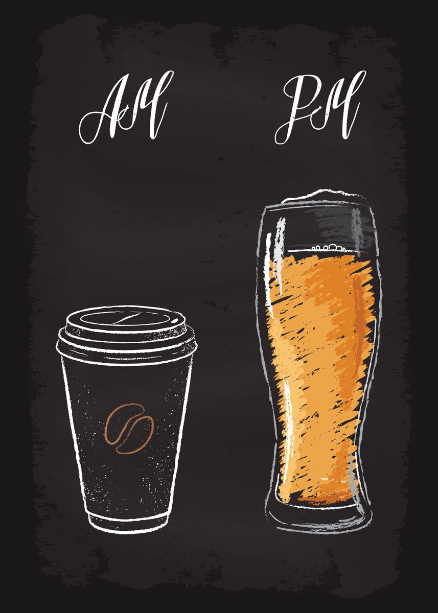 'AM Coffee PM Beer Cerveza' Poster, picture, metal print, paint by ...