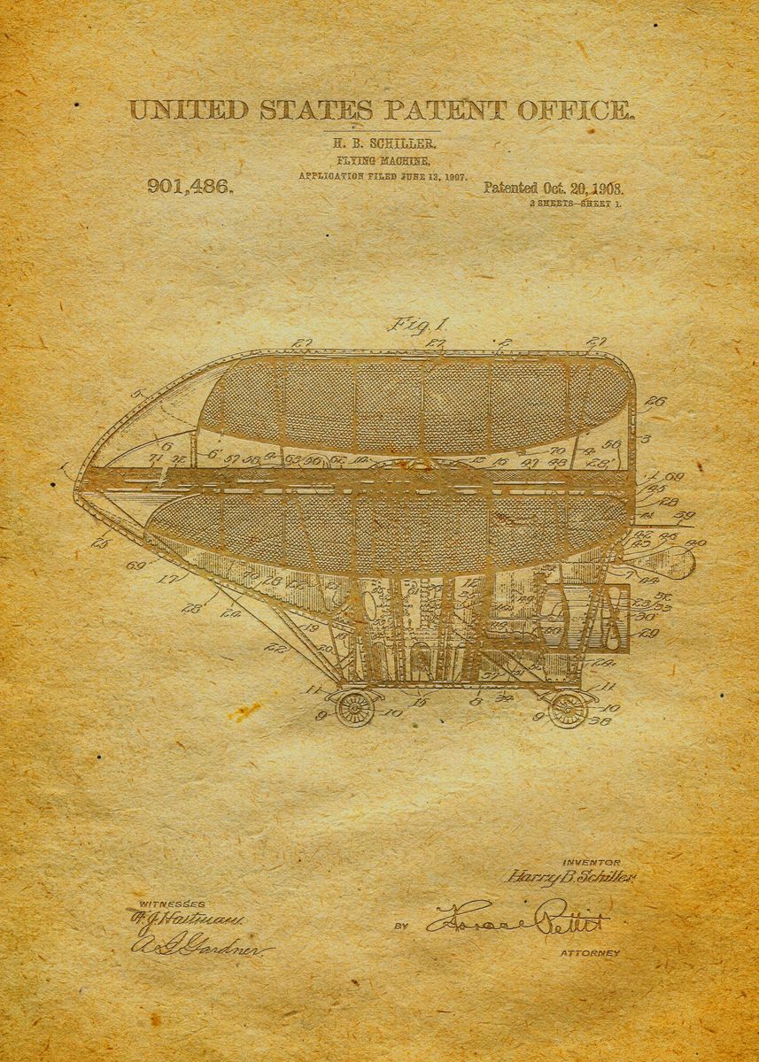 '80 Flying Machine Patent' Poster, picture, metal print, paint by Jana ...