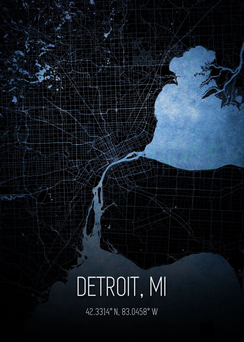 'Detroit City Map' Poster by The Trackless Road | Displate