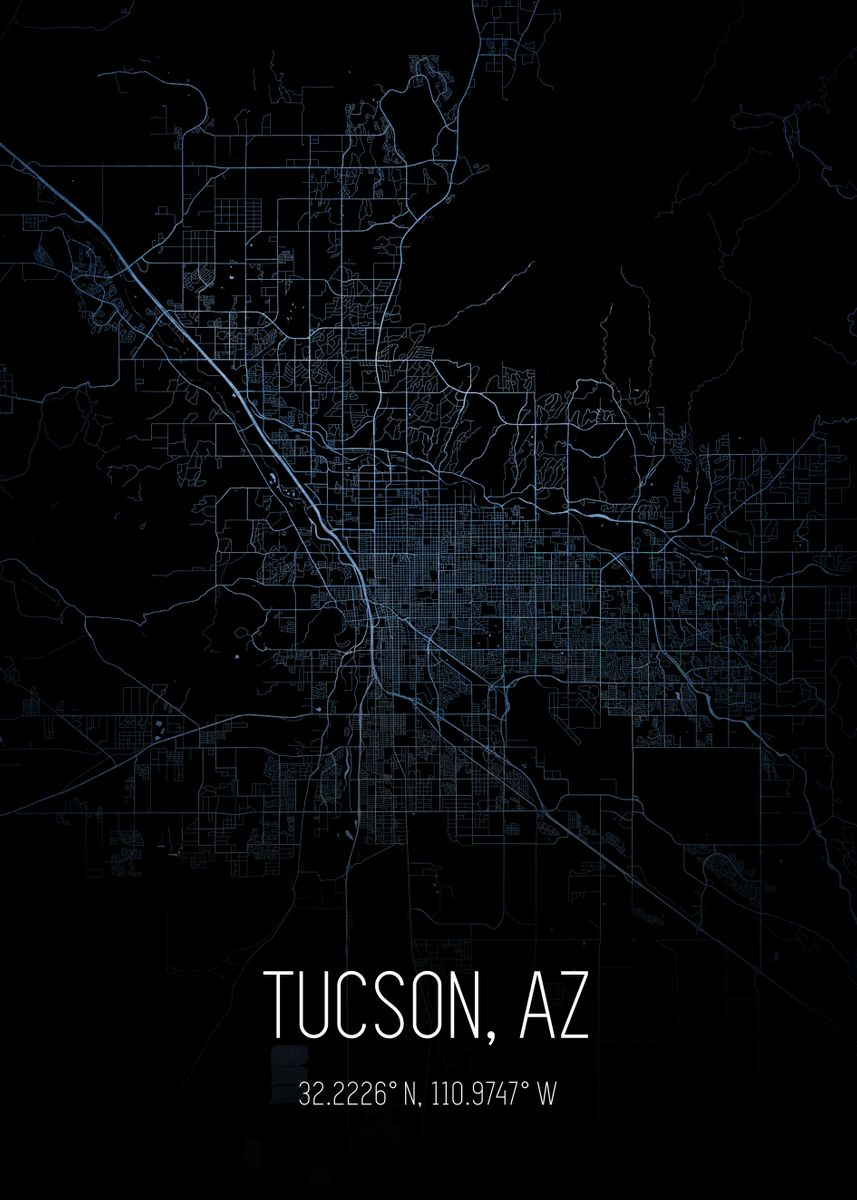 'Tucson City Map' Poster by The Trackless Road | Displate