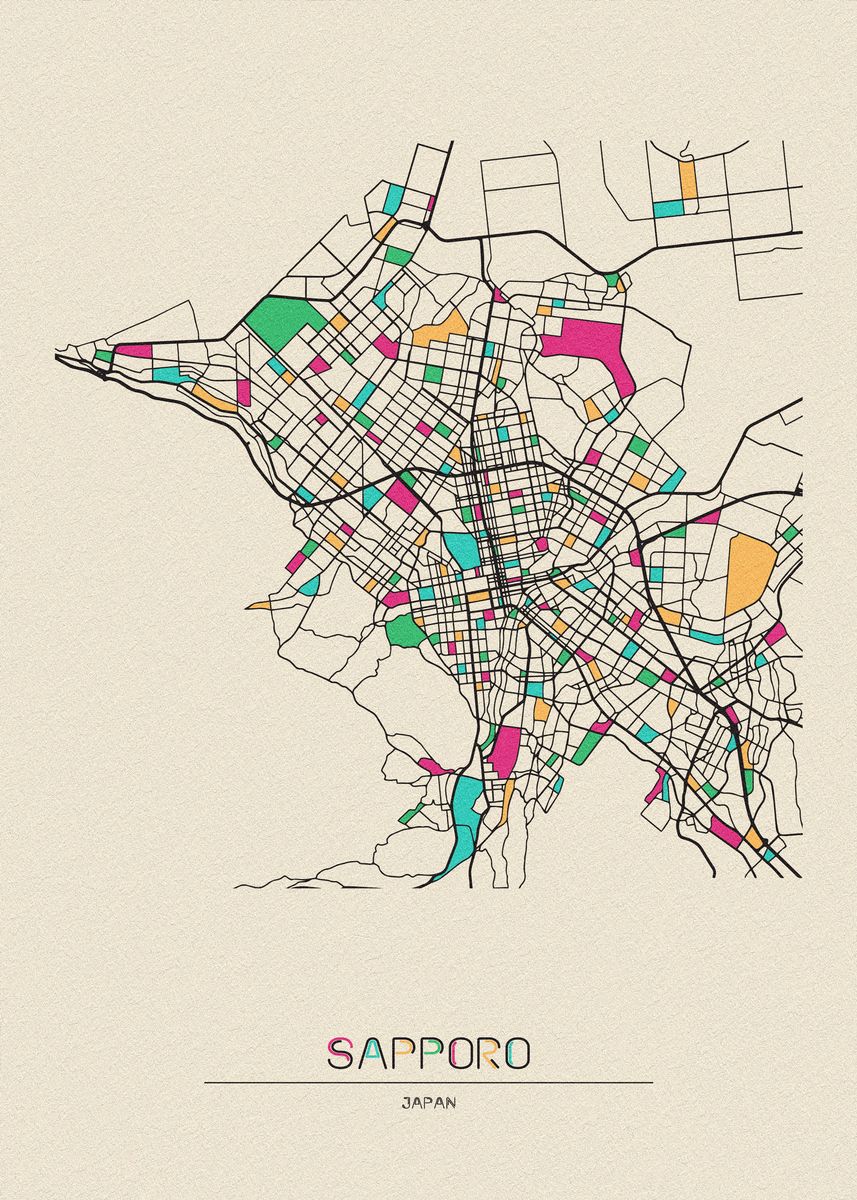'Sapporo Map' Poster, picture, metal print, paint by Deniz A. | Displate
