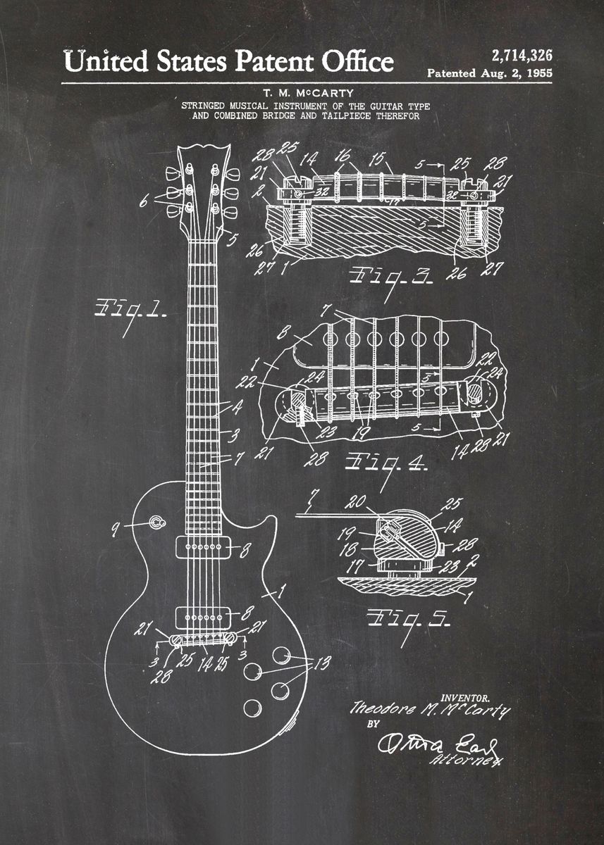 '3 Electric Guitar Patent' Poster, picture, metal print, paint by ...