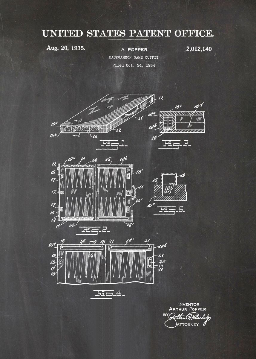 '18 Backgammon Set Patent' Poster, picture, metal print, paint by Tara ...