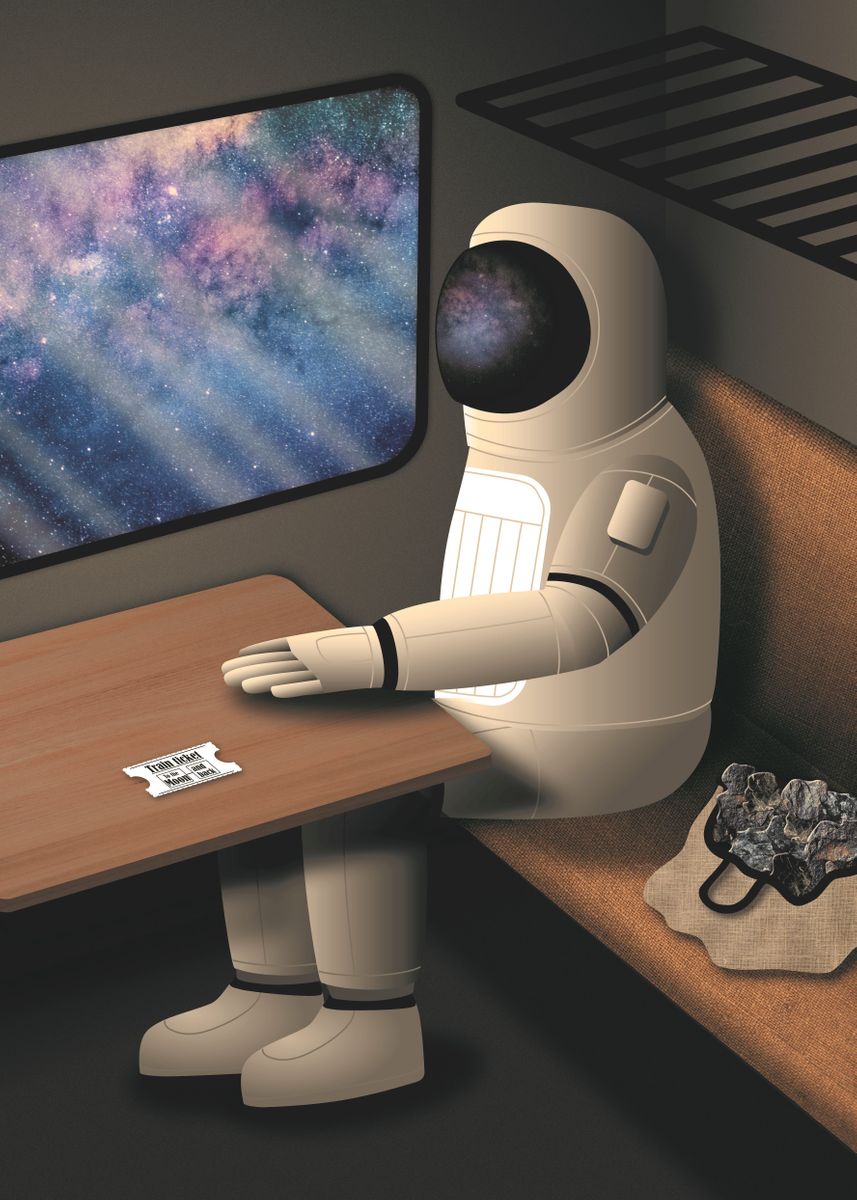 'Astro train to the Moon' Poster, picture, metal print, paint by ...