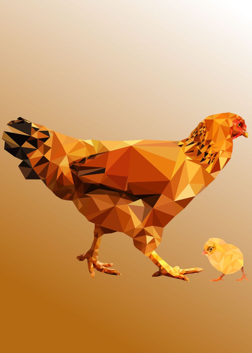 'Chicken Low Poly' Poster, picture, metal print, paint by JLD Designs ...