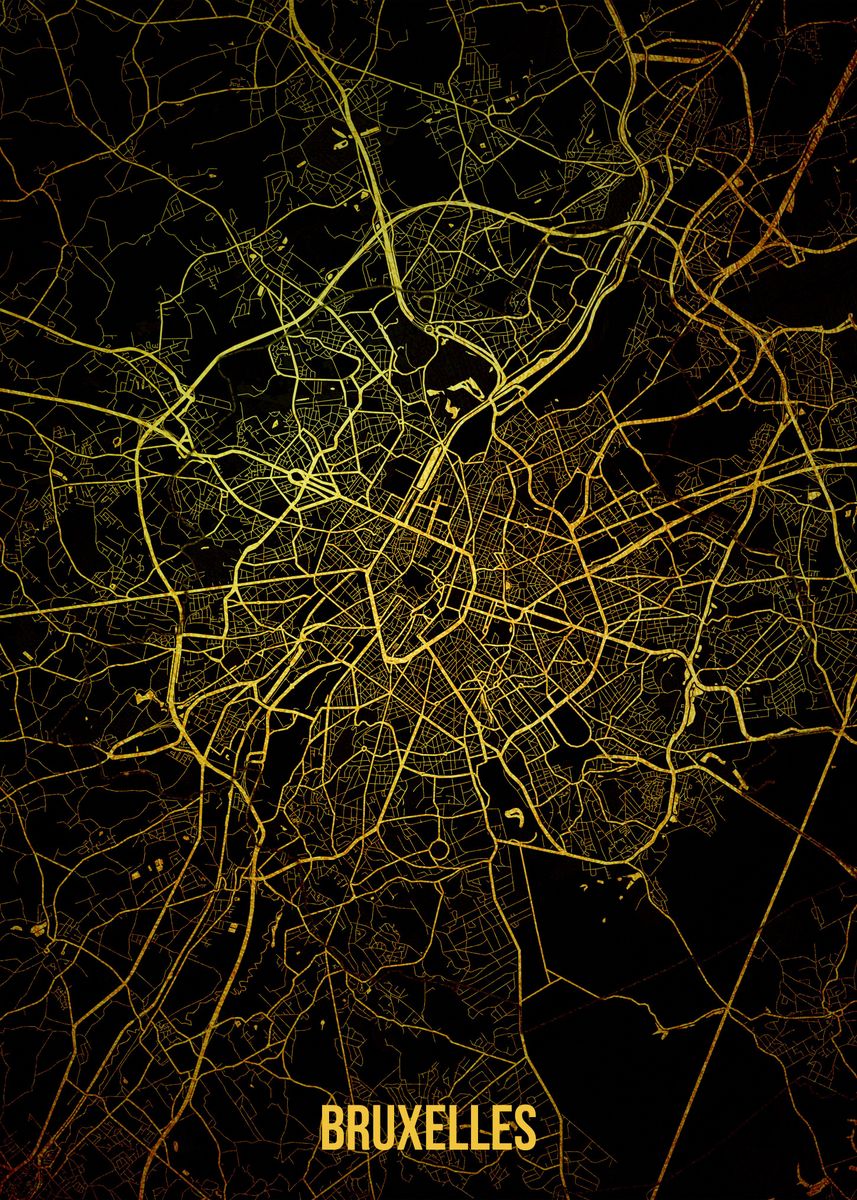 'Bruxelles gold map' Poster, picture, metal print, paint by LUNGHISTE ...