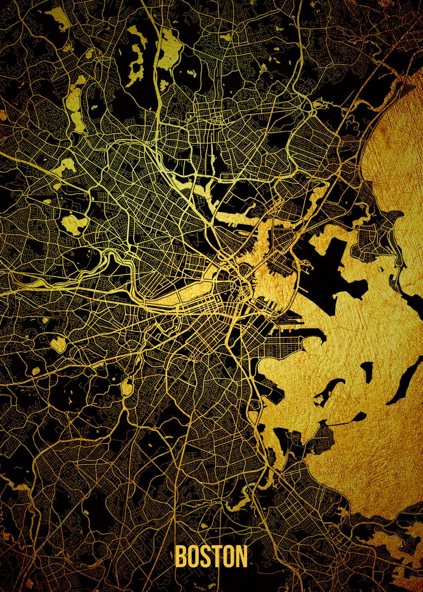 'Boston gold map' Poster, picture, metal print, paint by LUNGHISTE ...
