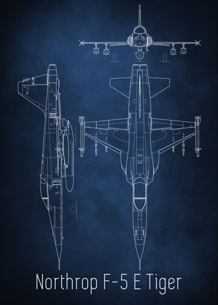 'Northrop F5 Blueprint' Poster, picture, metal print, paint by The ...