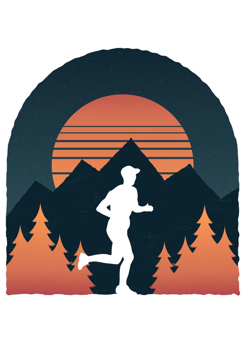 'Running Hiking Mountains' Poster, picture, metal print, paint by Phil ...