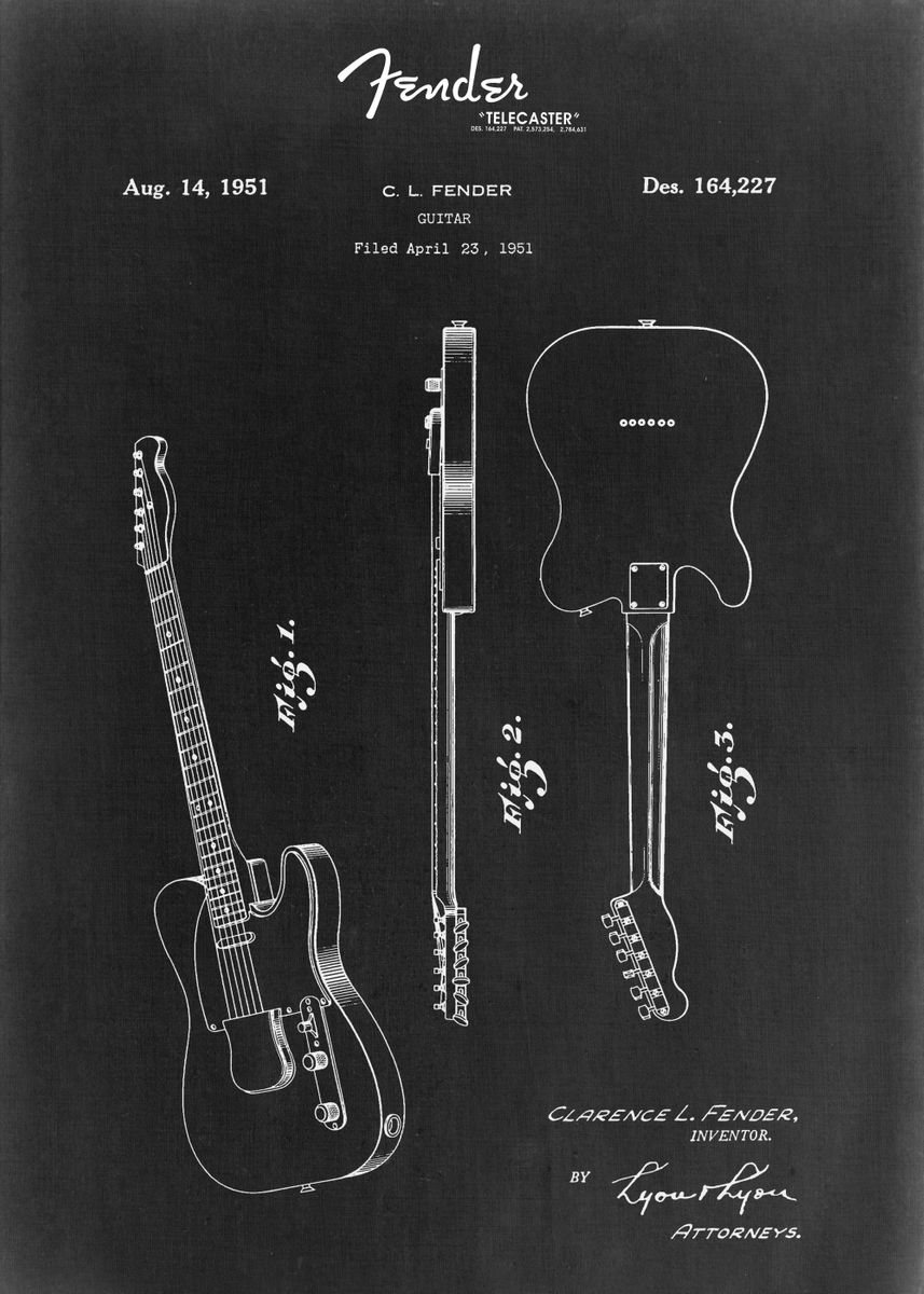 'Fender Guitar Blueprint' Poster, picture, metal print, paint by Cris ...