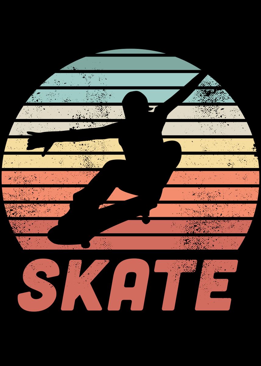 'Skate Sunset Skateboarding' Poster, picture, metal print, paint by ...