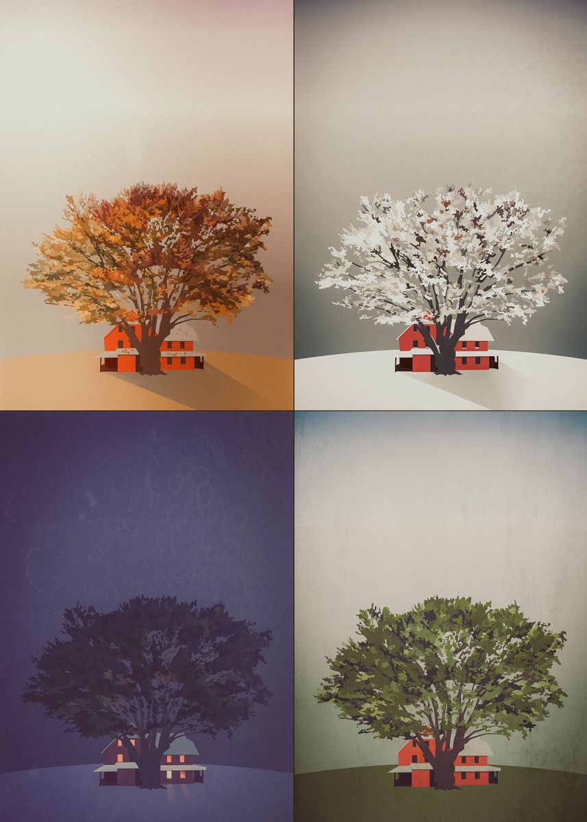 '4 seasons tree' Poster, picture, metal print, paint by Poster Noster ...