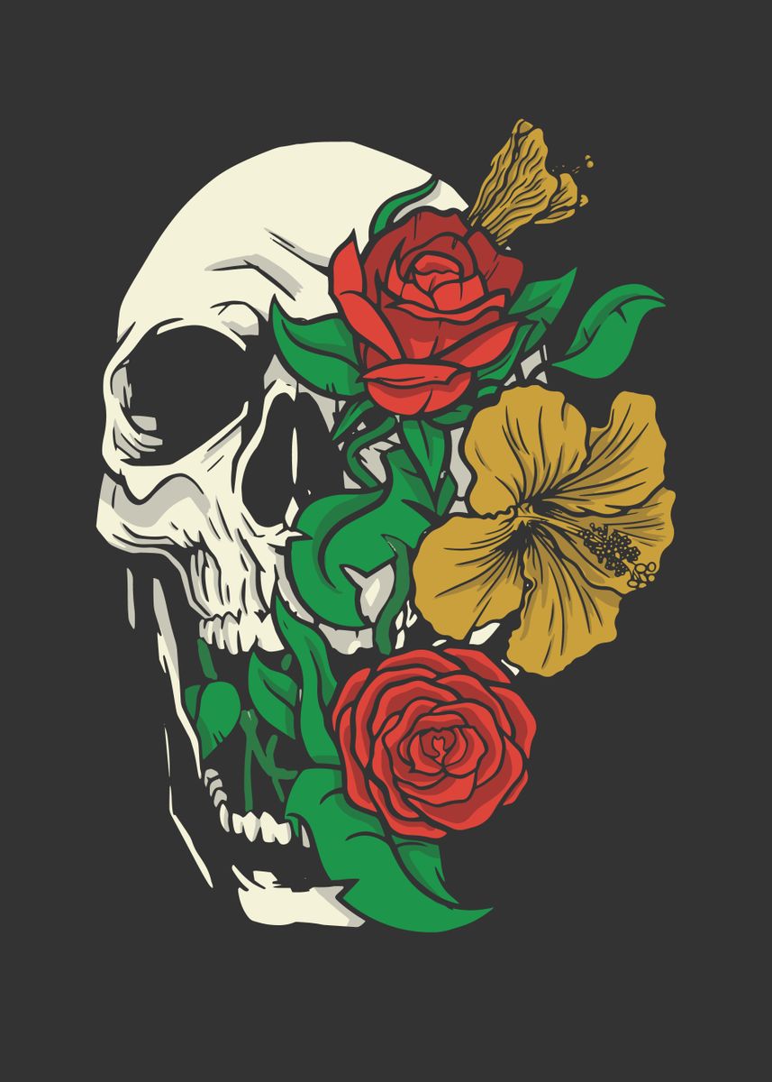 'Floral Cranium Flower' Poster, picture, metal print, paint by ...