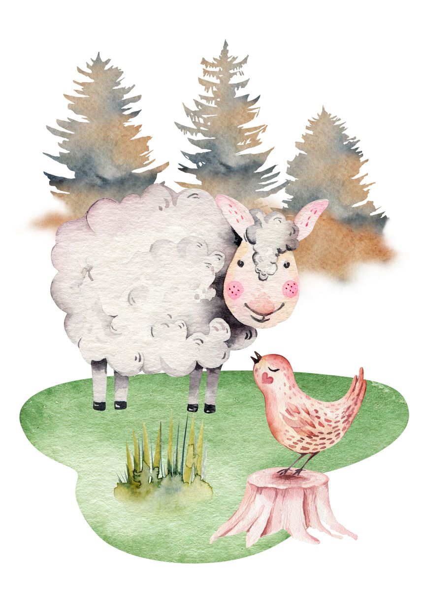 'Cute Sheep' Poster, picture, metal print, paint by Juliana RW | Displate