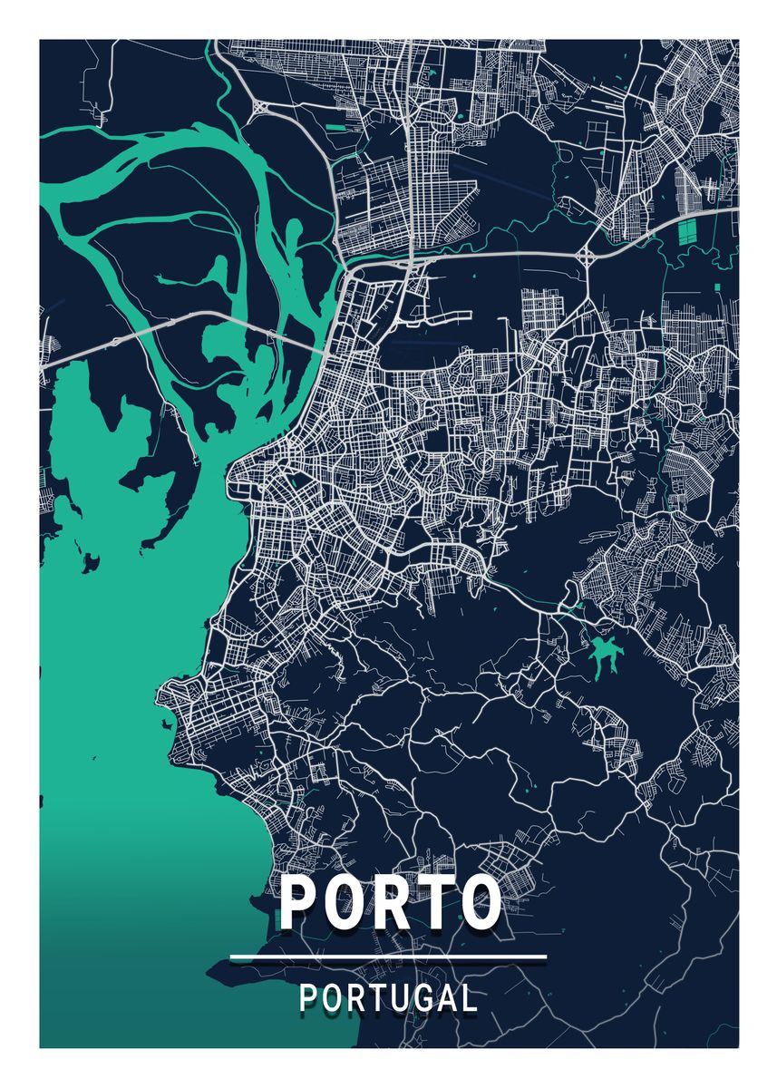 'Porto Blue Dark Color City' Poster by Tien Stencil | Displate