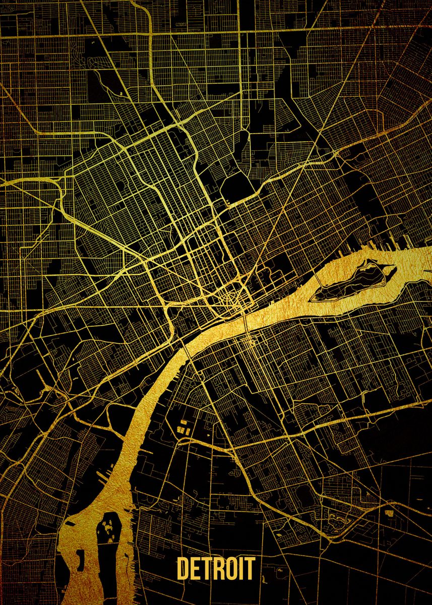 'Detroit gold map' Poster, picture, metal print, paint by Stefano ...