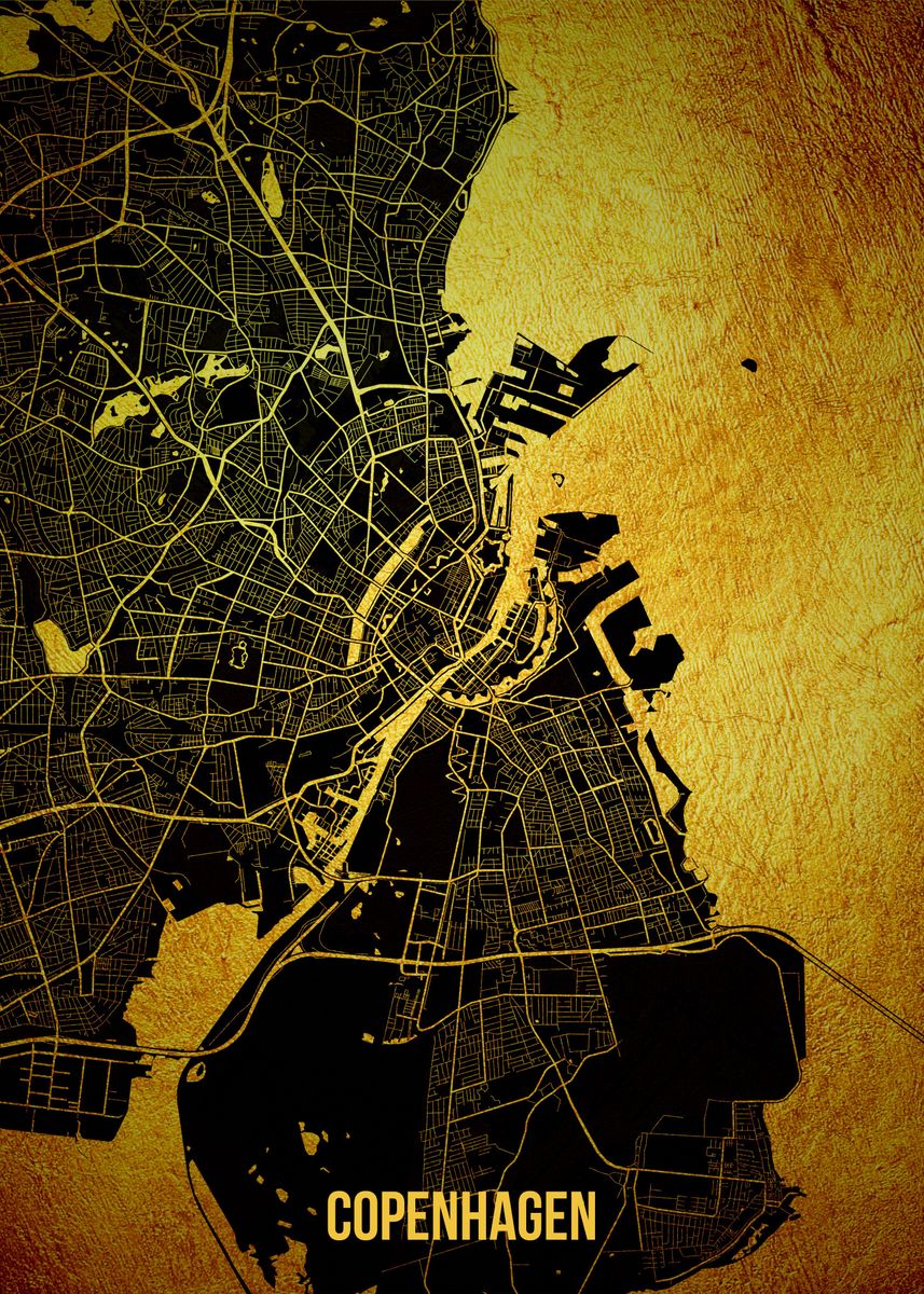 'Copenhagen gold map' Poster, picture, metal print, paint by LUNGHISTE ...