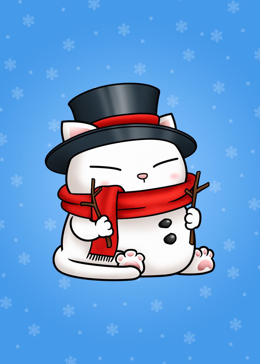 'Christmas Snowman Cat' Poster by Takeda Art | Displate