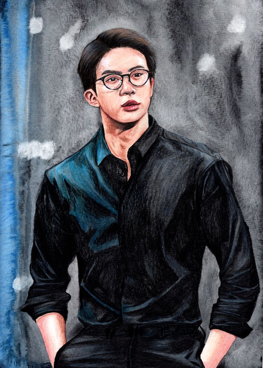 'Jin BTS portrait' Poster, picture, metal print, paint by Alexandra ...