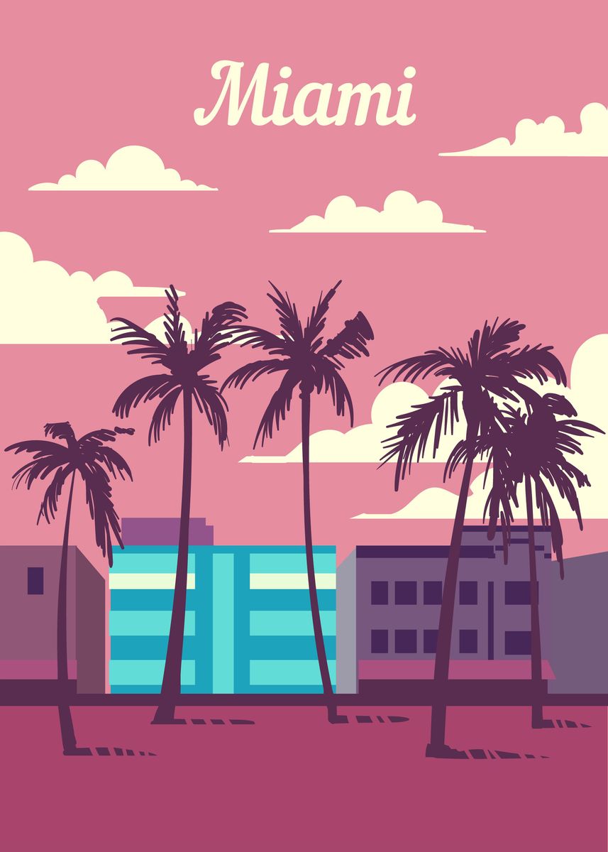 'Miami Retro poster' Poster, picture, metal print, paint by Designersen ...