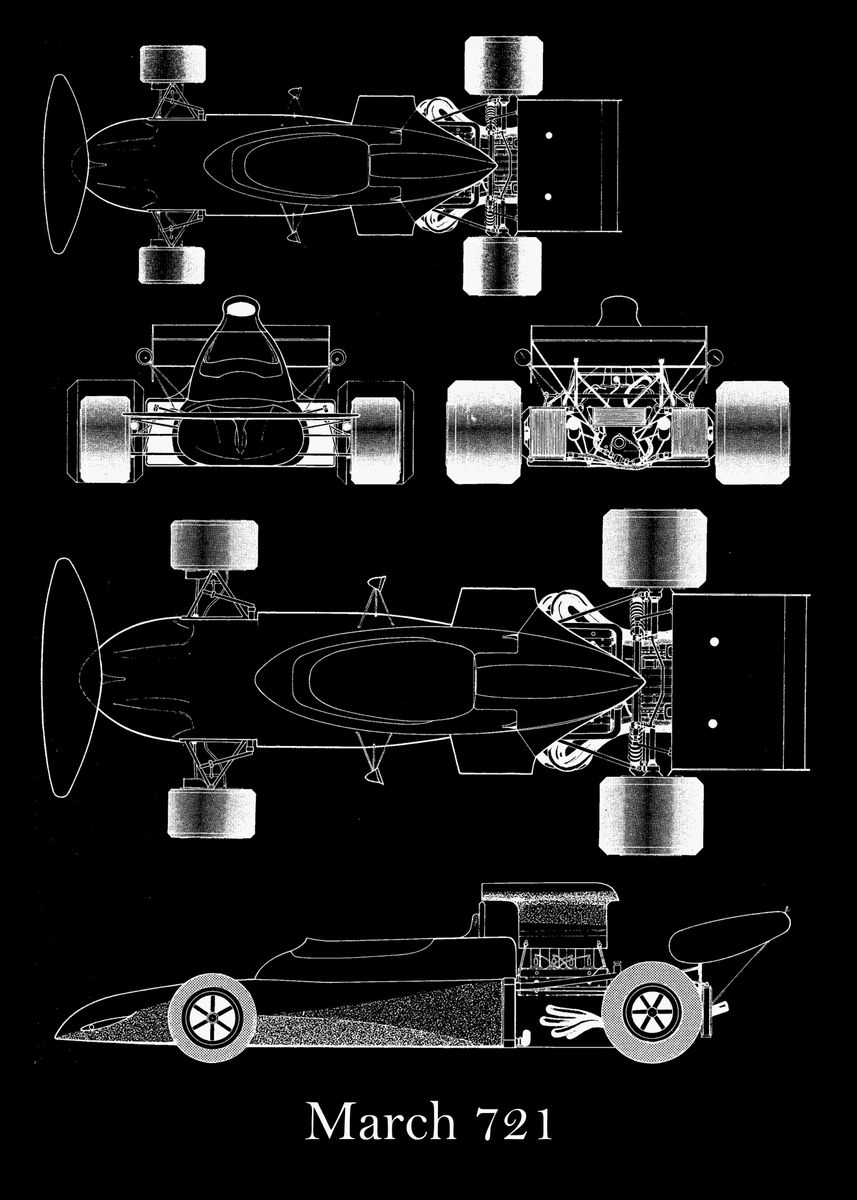 'March 721 1972 Blueprint ' Poster by B & W Arts | Displate