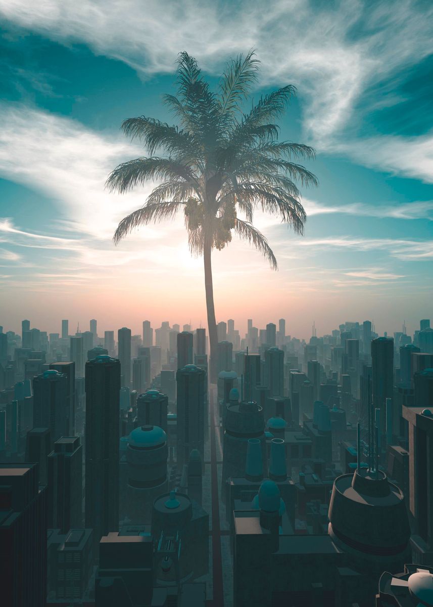 'Palm tree city' Poster, picture, metal print, paint by Alberto Andrei ...
