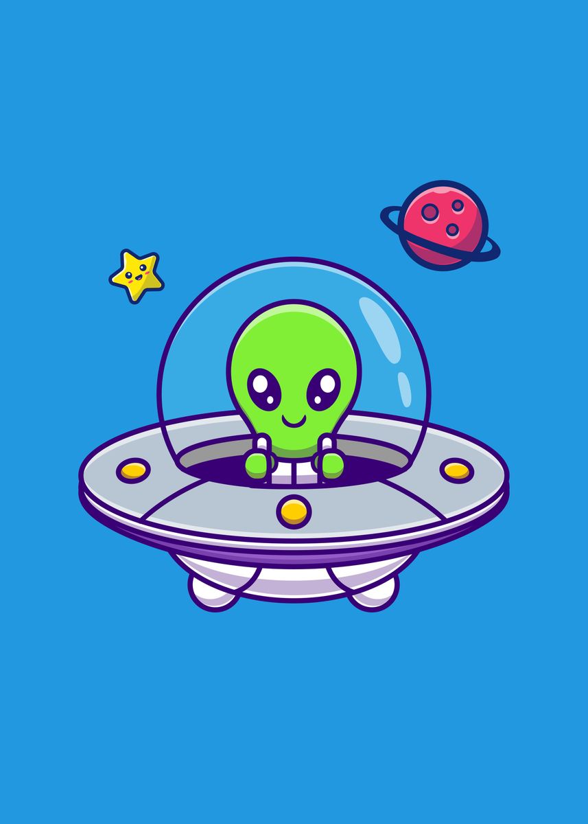'Kawaii Alien' Poster, picture, metal print, paint by Kunyah | Displate