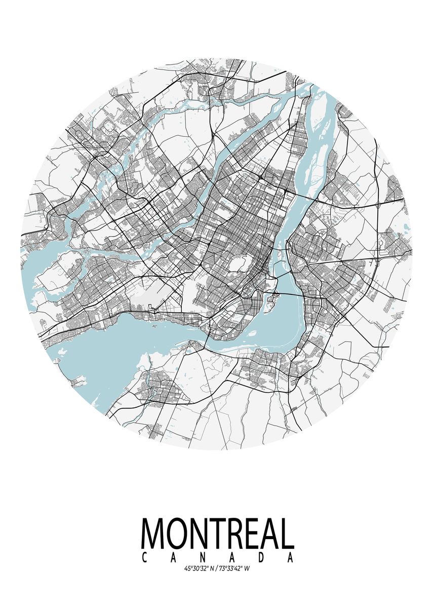 'Montreal City Map Circle' Poster, picture, metal print, paint by deMAP ...