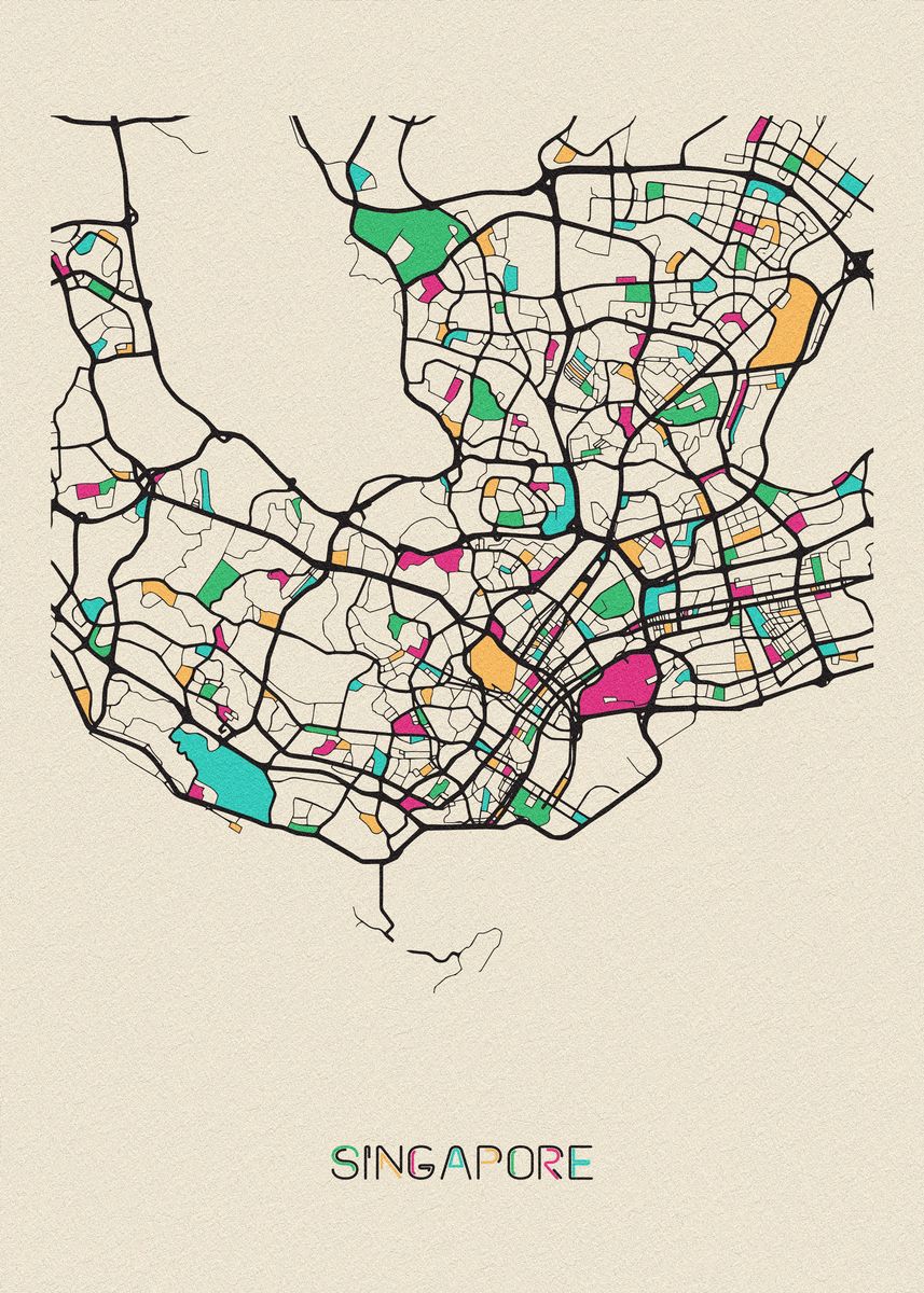 'Singapore Map' Poster, picture, metal print, paint by Deniz A. | Displate