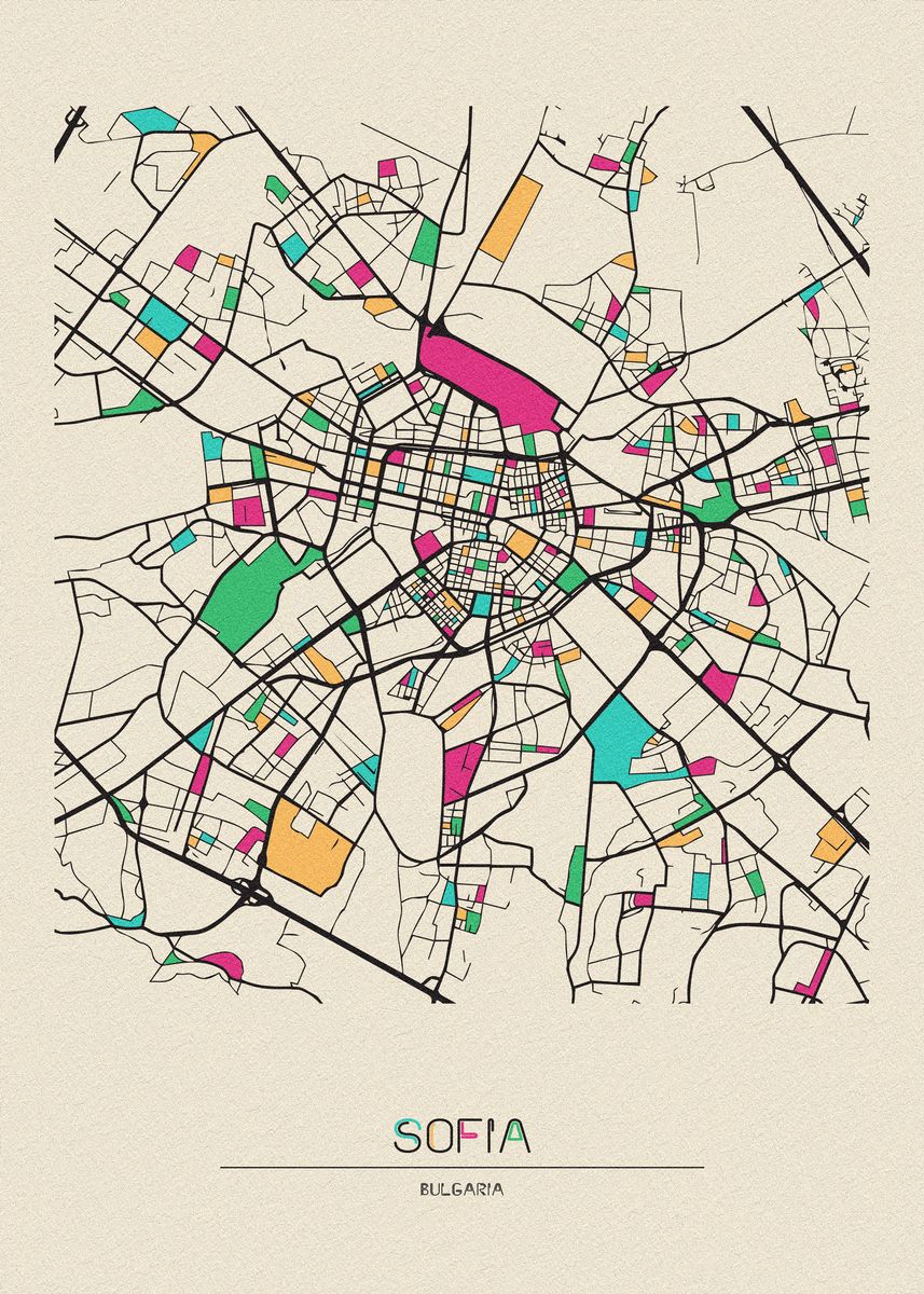 'Sofia Map' Poster, picture, metal print, paint by Deniz A. | Displate