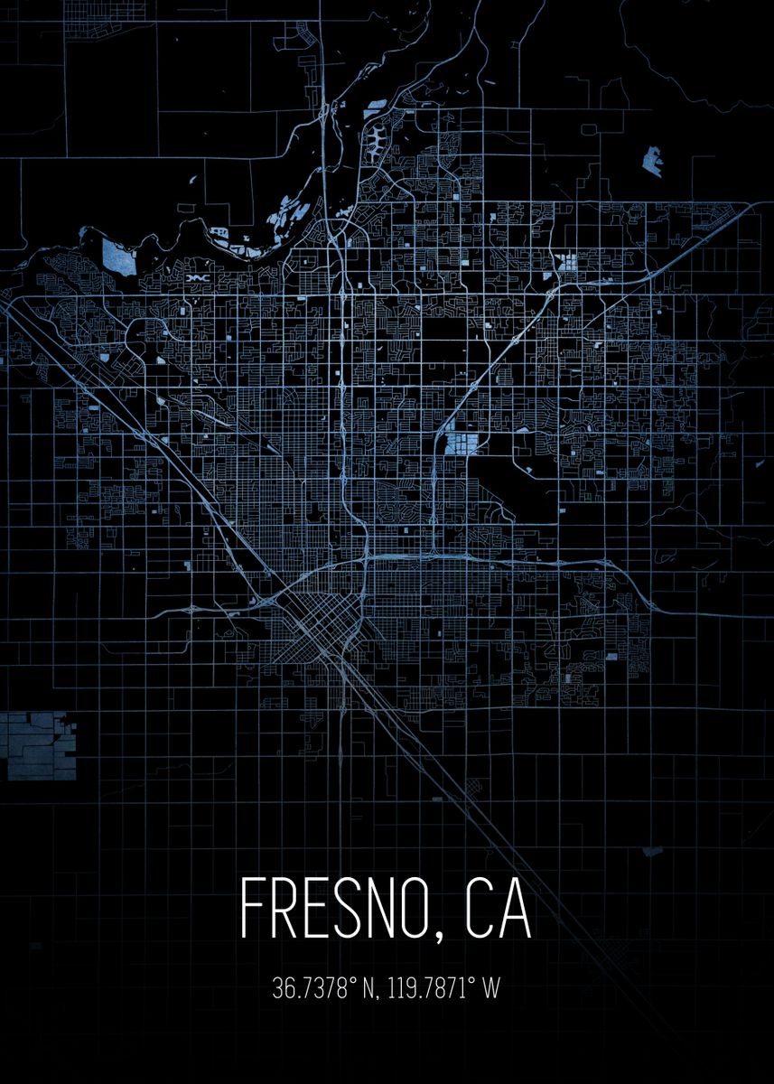 'Fresno City Map' Poster, picture, metal print, paint by The Trackless ...