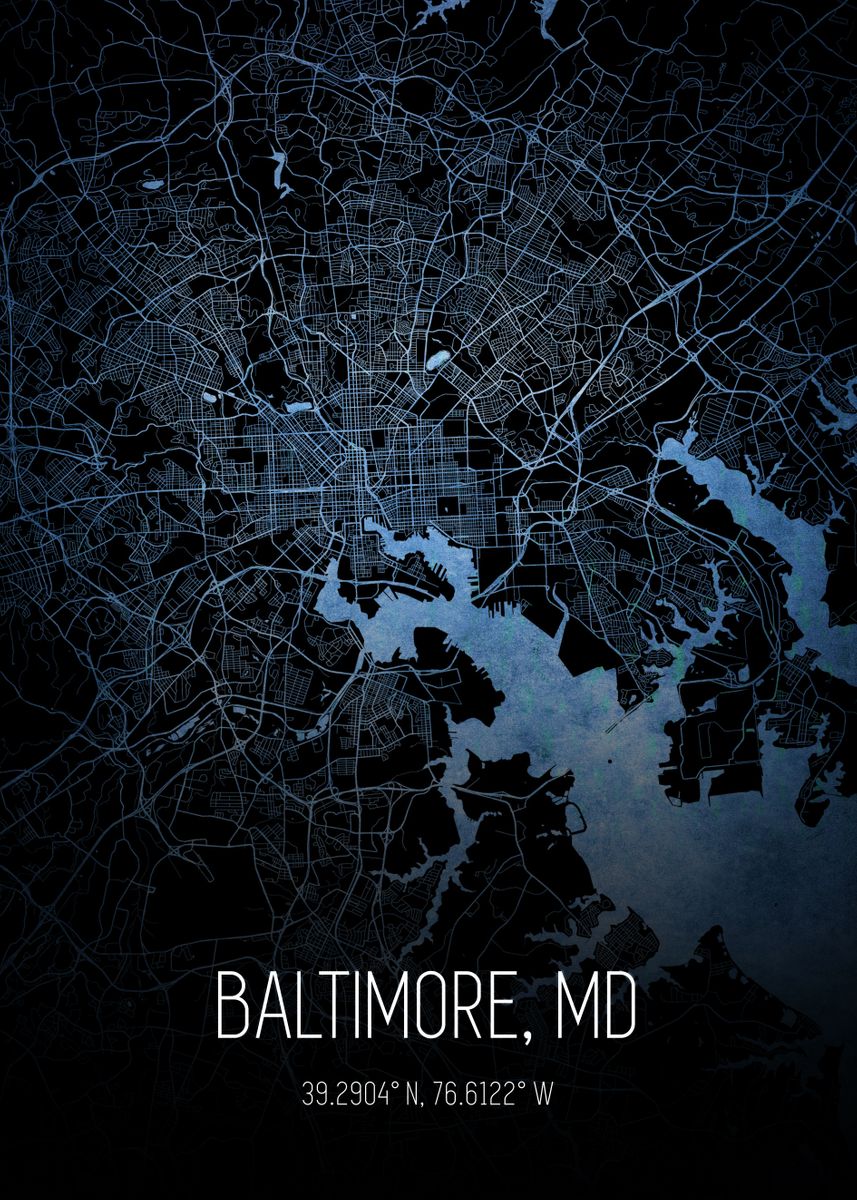 'Baltimore City Map' Poster, picture, metal print, paint by The ...