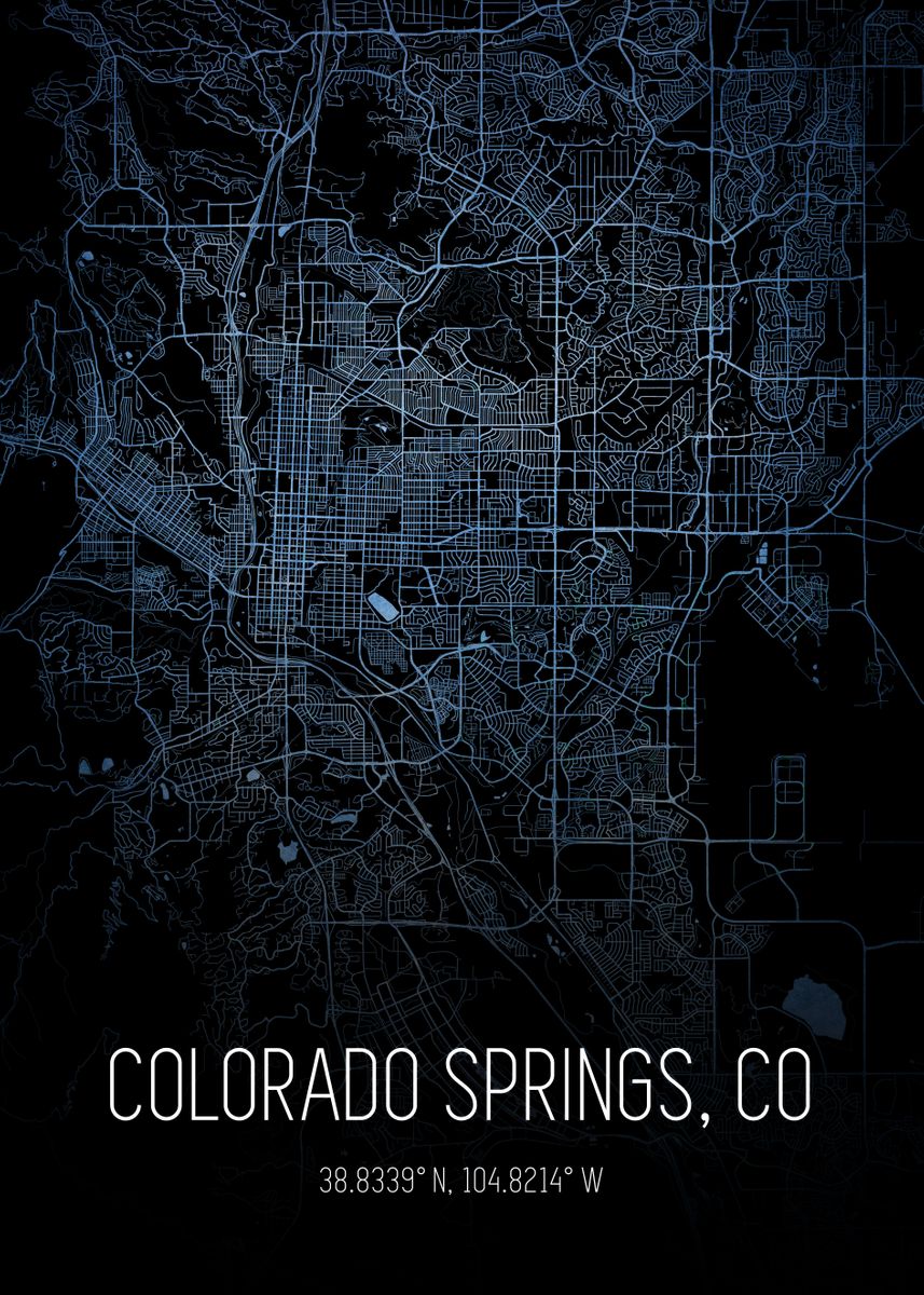 'Colorado Springs City Map' Poster, picture, metal print, paint by The ...