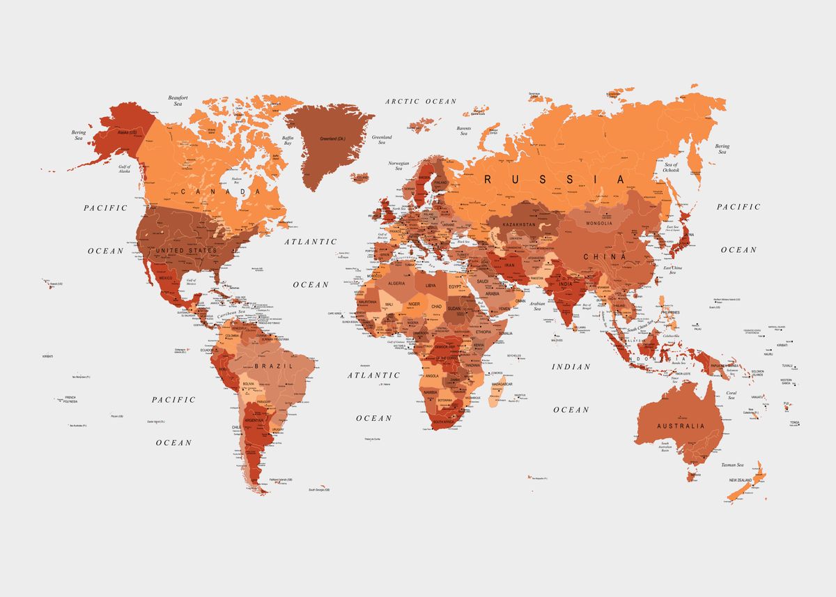 'World Map Orange Tones' Poster by Urban Epiphany | Displate