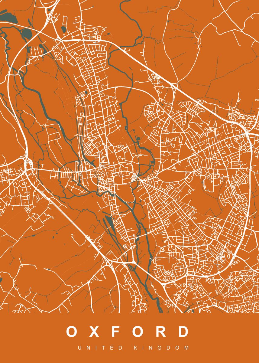 'OXFORD City Map Orange' Poster by UrbanMaps | Displate