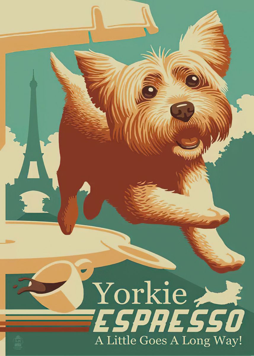 'Yorkie dog coffee meme' Poster, picture, metal print, paint by Ron ...