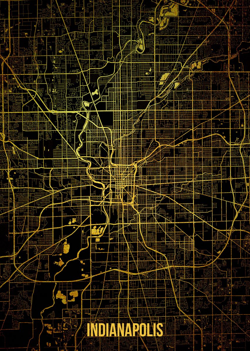 'Indianapolis gold map' Poster, picture, metal print, paint by Stefano ...