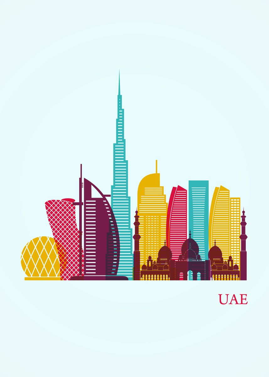 'UAE' Poster, picture, metal print, paint by Sam Kal | Displate