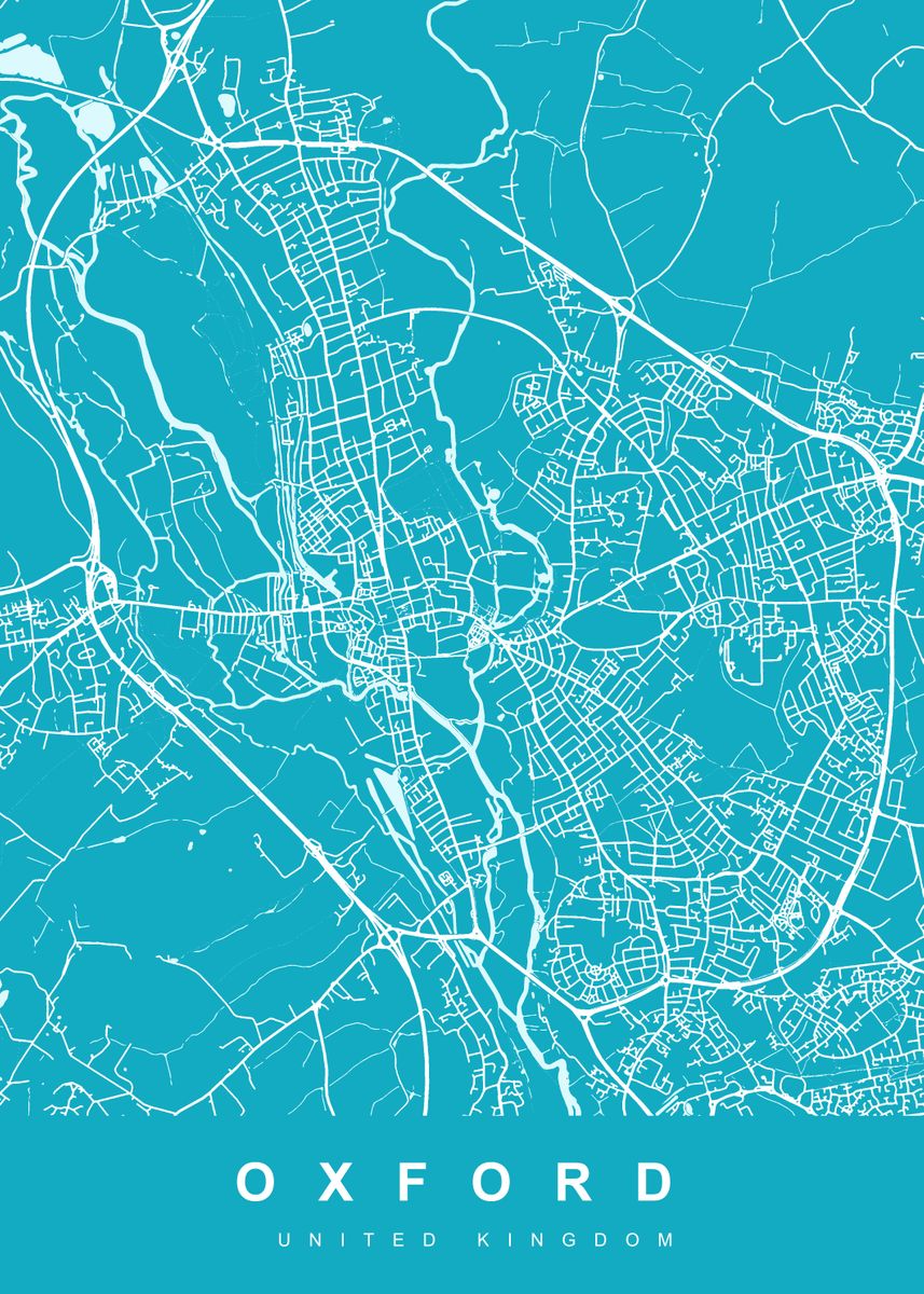 'OXFORD City Map Aqua' Poster by UrbanMaps | Displate