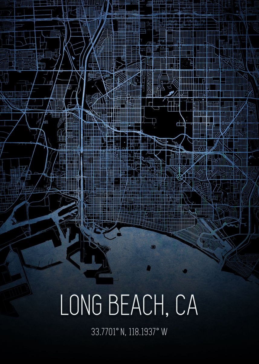 'Long Beach City Map' Poster, picture, metal print, paint by The ...