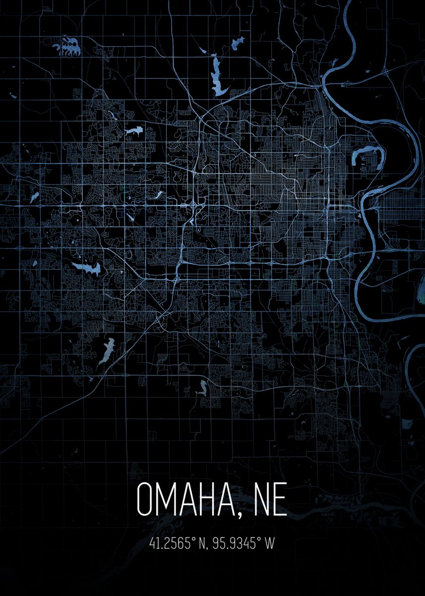 'Omaha City Map' Poster, picture, metal print, paint by The Trackless ...