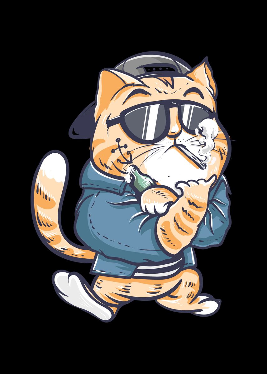 'Cat Gangster' Poster, picture, metal print, paint by The Matrix | Displate