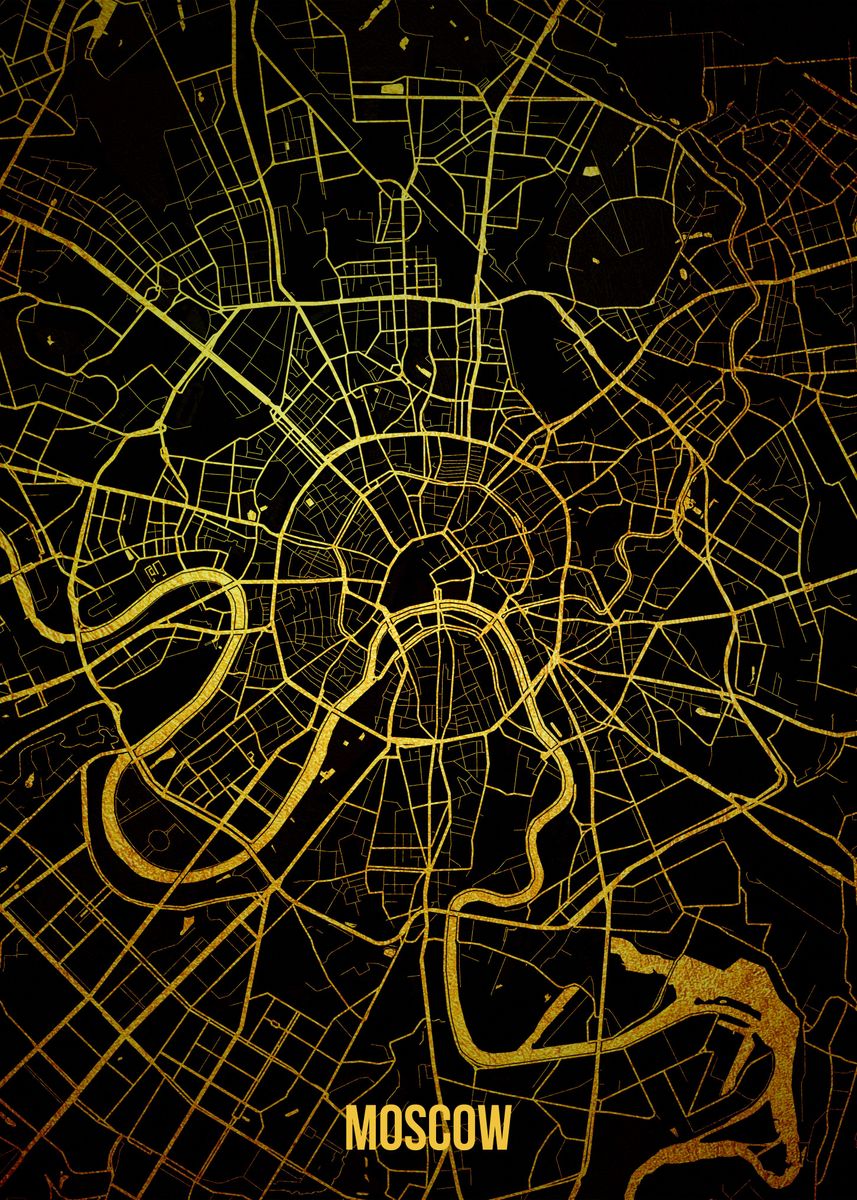 'Moscow gold map' Poster, picture, metal print, paint by LUNGHISTE ...