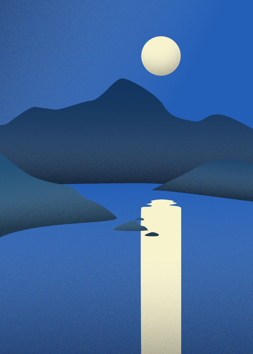 'Minimal Landscape at Night' Poster, picture, metal print, paint by ...