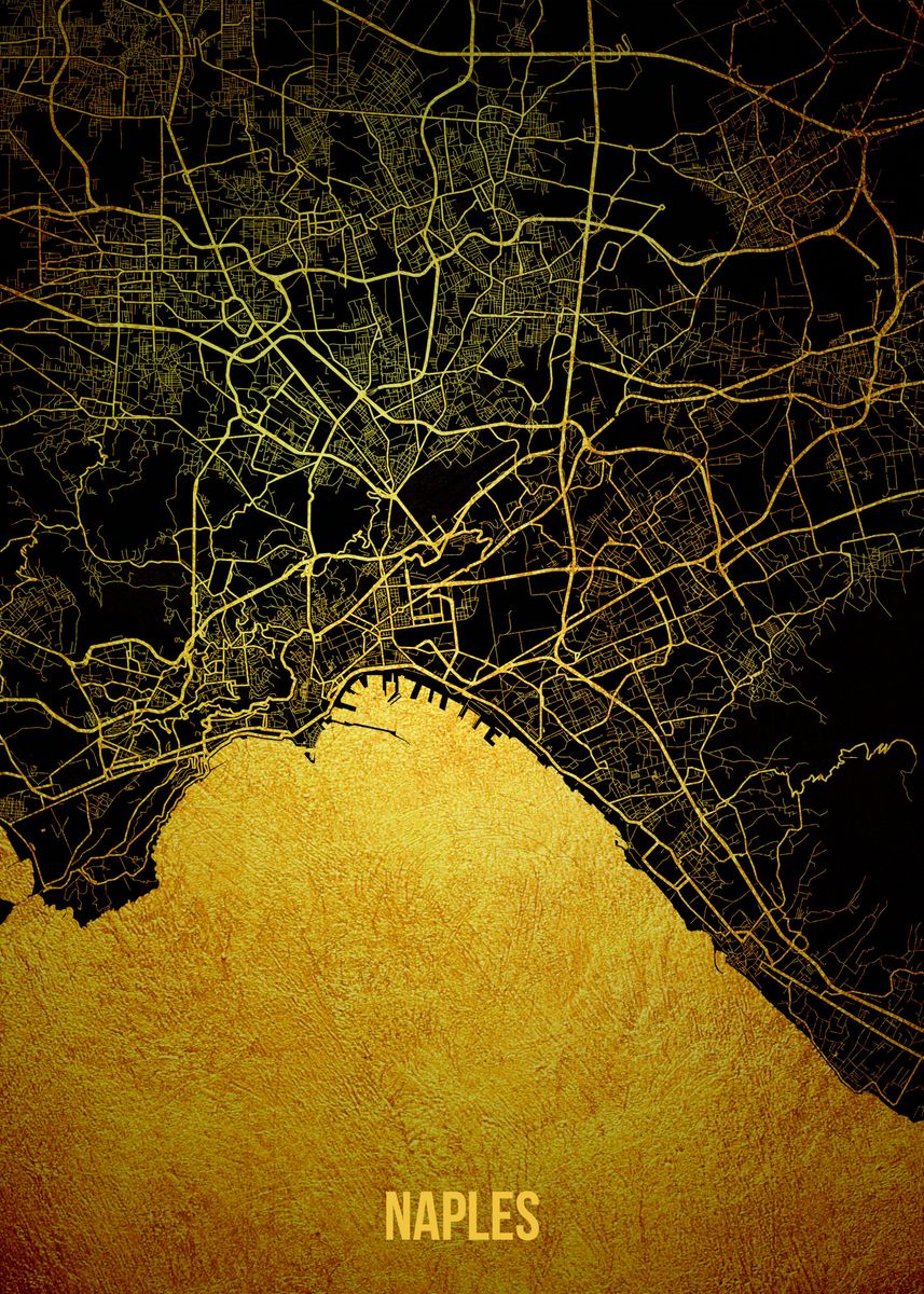 'Naples gold map' Poster, picture, metal print, paint by LUNGHISTE ...